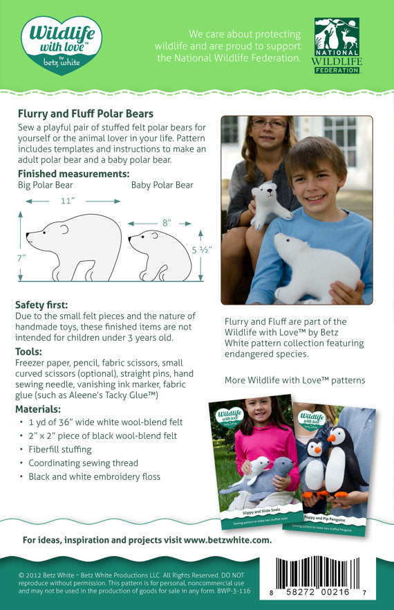 Flurry and Fluff stuffed felt polar bears PDF pattern – Betz White's Shop